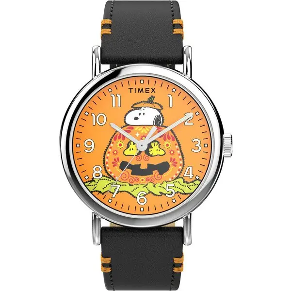 TIMEX® X Peanuts Weekender Pumpkin Leather Strap Watch