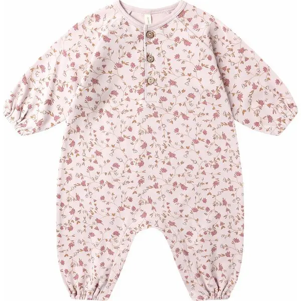 QUINCY MAE Floral Organic Cotton Henley Bubble Romper - Lilac