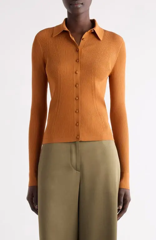 Dries Van Noten Tielt Ribbed Cardigan - Rust