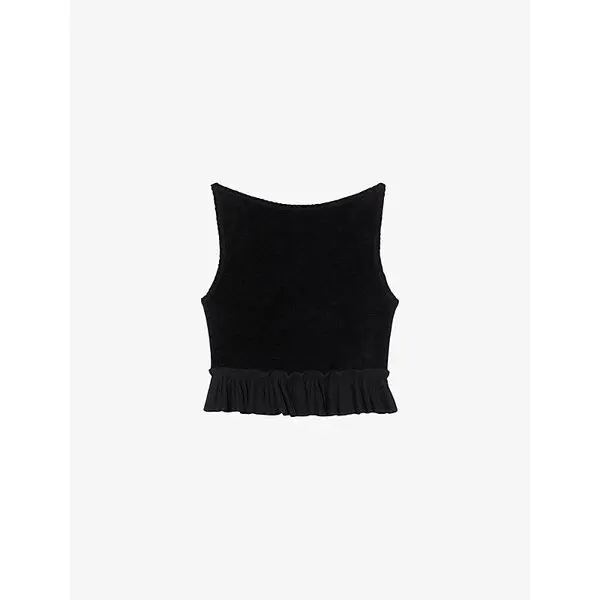 Sandro Ruffled Sleeveless Stretch-knit Crop Top