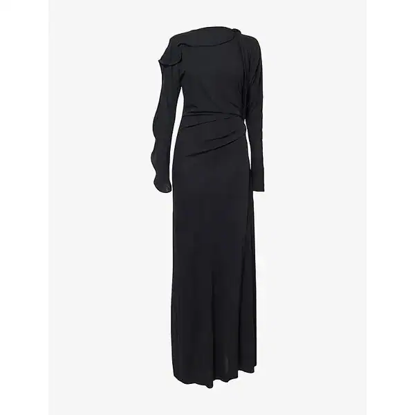 Victoria Beckham Draped Long-Sleeves Woven Maxi Dress - Black | Editorialist