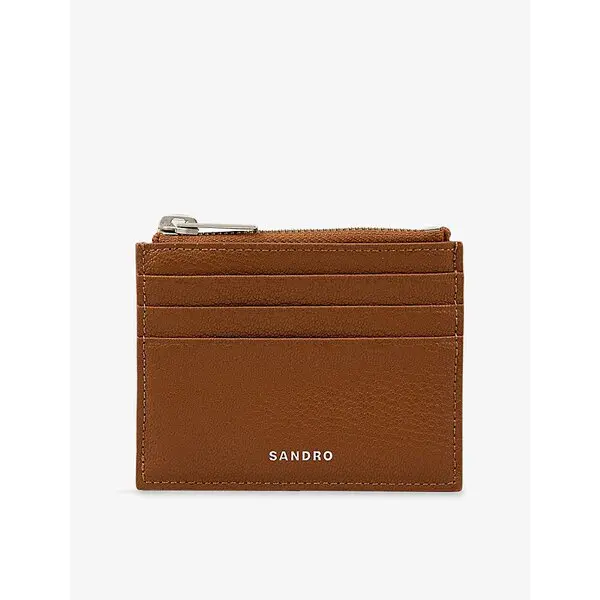 Sandro Zipped Logo-embossed Leather Card Holder
