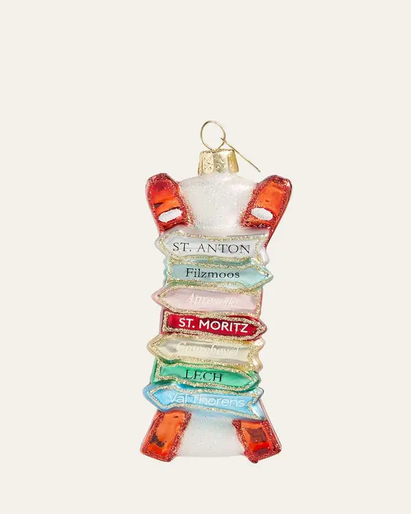 VONDELS Red Ski With Names Ornament
