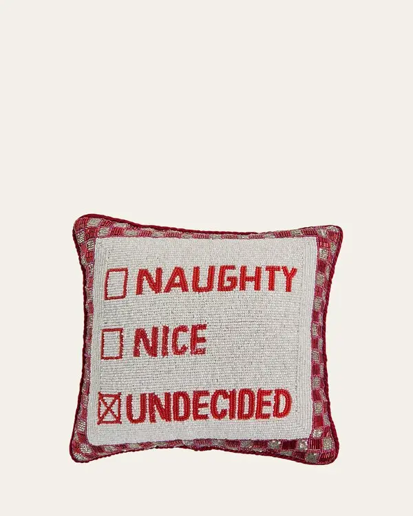 SUDHA PENNATHUR Naughty, Nice, Undecided Beaded Square Pillow