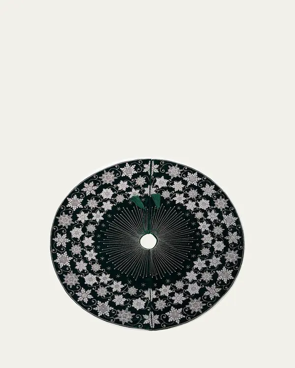 SUDHA PENNATHUR Green Ash Velvet With Snowflakes Beaded Tree Skirt, 60