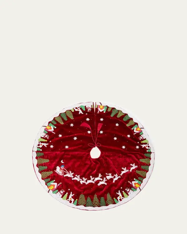 SUDHA PENNATHUR Santa On Sleigh Beaded Tree Skirt, 60