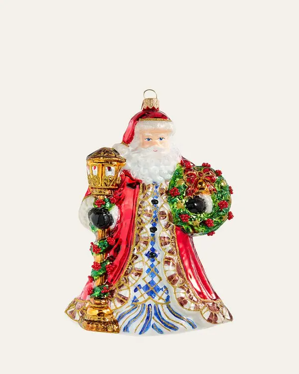 Bergdorf Goodman Santa With Wreath And Lantern Christmas Ornament