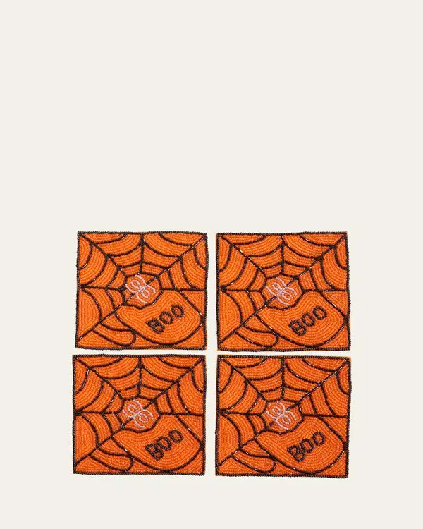 SUDHA PENNATHUR Beaded Halloween Spiderweb Coasters, Set Of 4