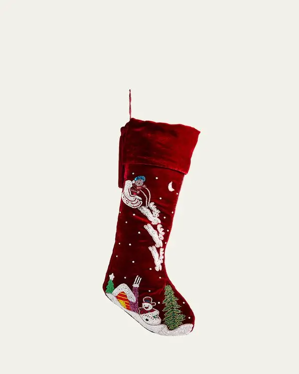 SUDHA PENNATHUR Velvet Christmas Scene And Santa On Sleigh Stocking