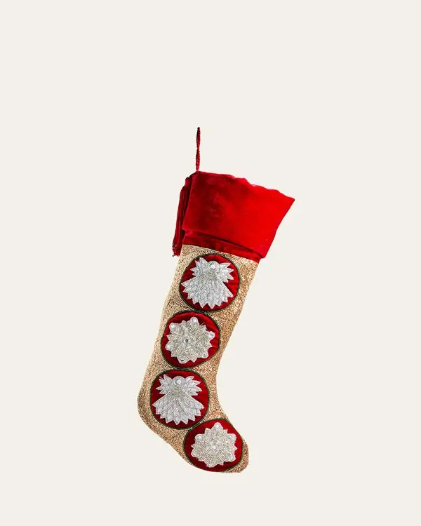 SUDHA PENNATHUR Beaded Snow Angel And Snowflake Christmas Stocking