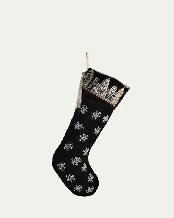 SUDHA PENNATHUR Velvet Nyc Skyline And Snowflake Christmas Stocking