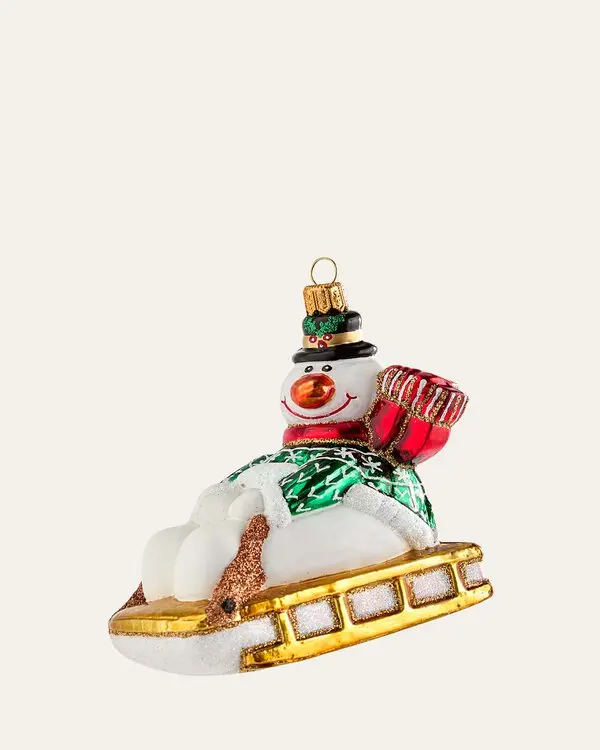 Bergdorf Goodman Snowman On Sled Christmas Ornament