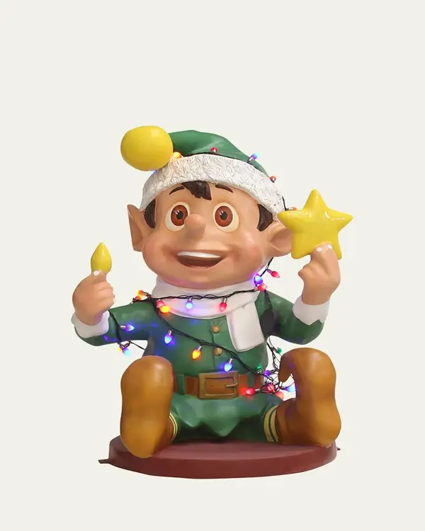 UNIVERSAL STATUES Santa Elf Playing With Lights Figurine