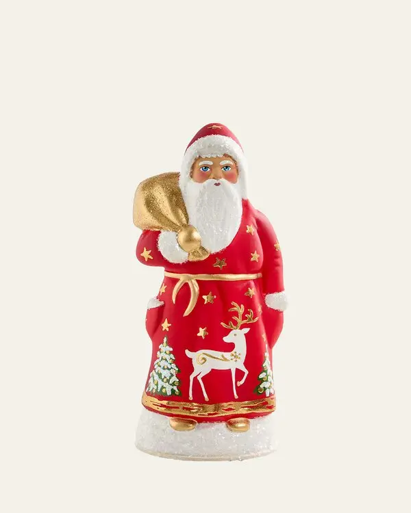 Bergdorf Goodman Red Santa With White Reindeer Figurine