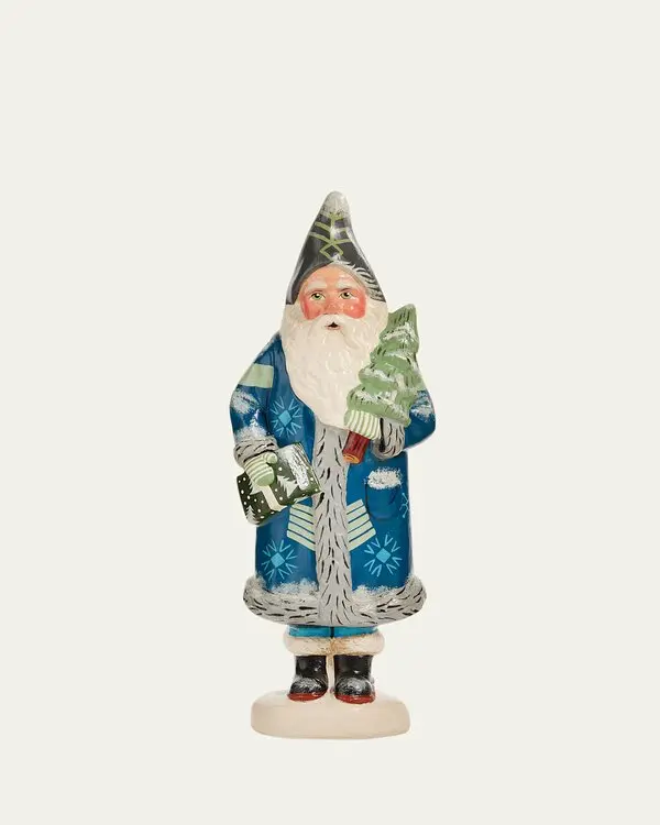 VAILLANCOURT FOLK ART Blue Santa With Tree