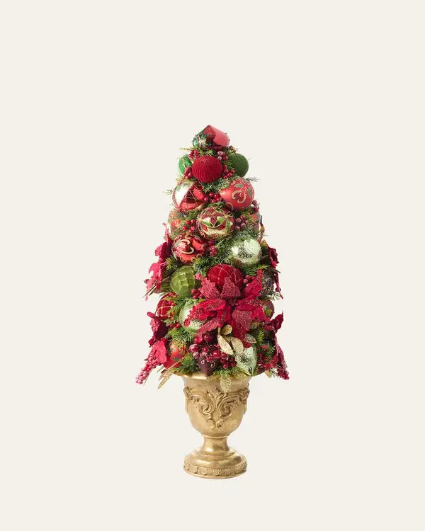 MARK ROBERTS Regal Ruby 42" Cone Christmas Tree In Golden Urn