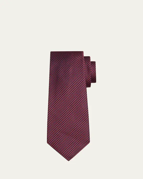 Kiton Micro-houndstooth Silk 7-fold Tie - Red