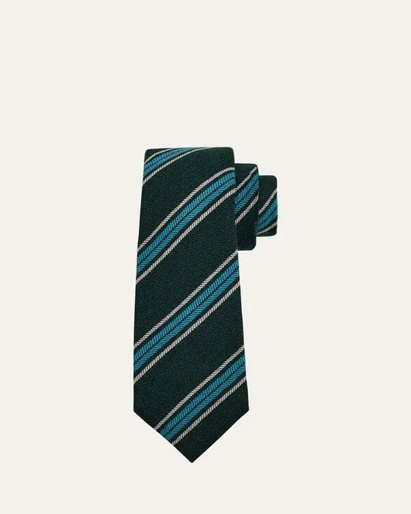 Kiton Herringbone Diagonal Stripe Silk 7-fold Tie