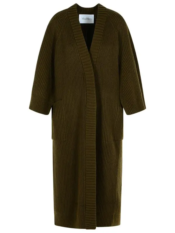 Max Mara Atollo 1234' Wool And Cachemire Dressing Gown Cardigan In Moss