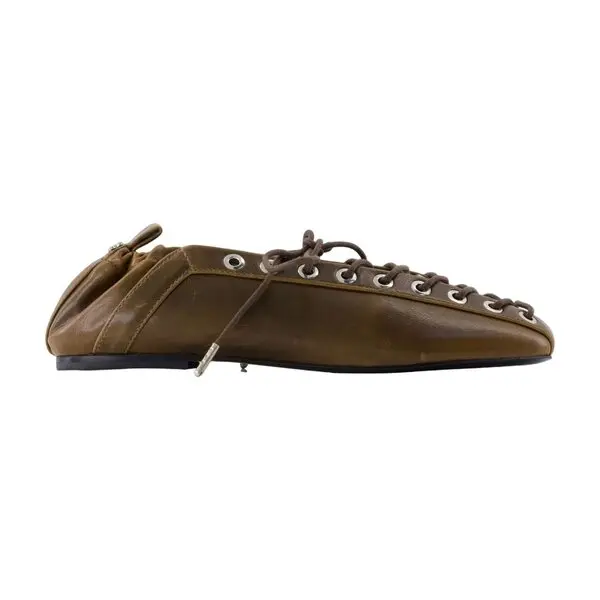 GANNI Eyelets Lace Up Crinkle Ballerinas Synthetic