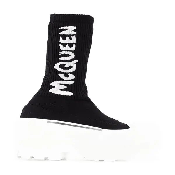 Alexander McQueen Tread Slick Sneakers In Black And White Fabric