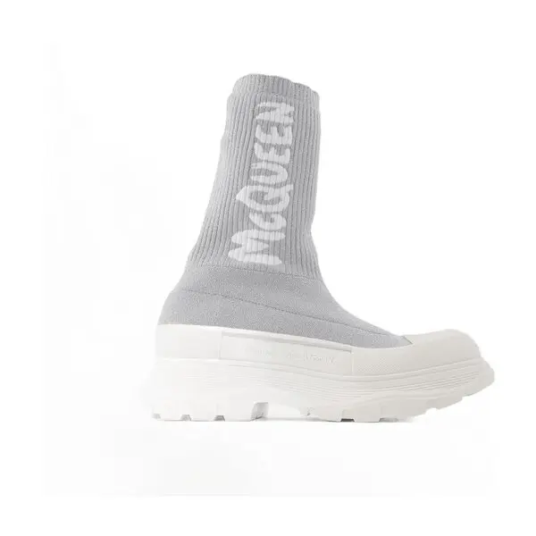 Alexander McQueen Tread Slick Sneakers In Silver And White Fabric
