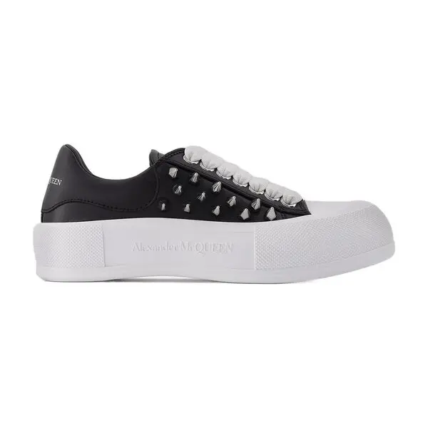 Alexander McQueen Oversize Sneakers In Black & Silver Leather