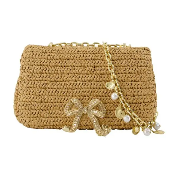 SELF-PORTRAIT Bow Charm Shoulder Bag Raffia
