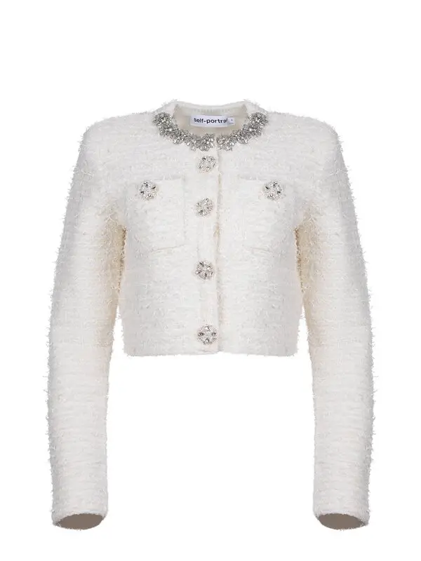 SELF-PORTRAIT Cream Colored Cardigan Made From A Wool Blend