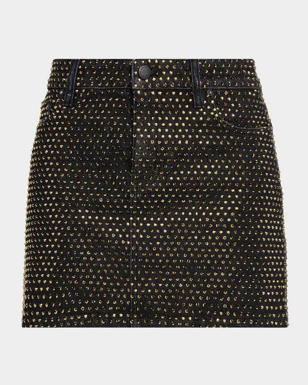 Alice + Olivia Joss High-rise Embellished Denim Mini Skirt