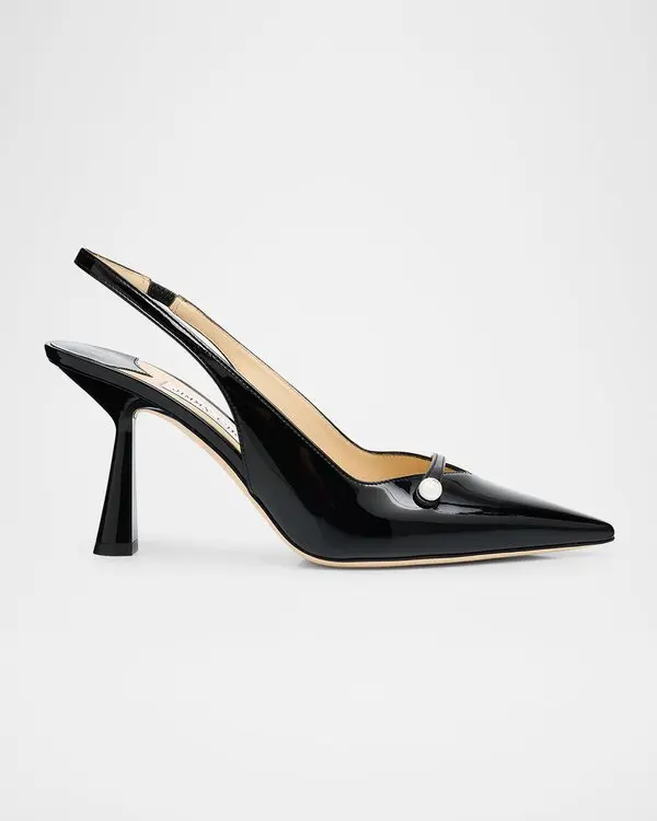 JIMMY CHOO Amita 85 Patent Nappa Leather Slingback Pumps