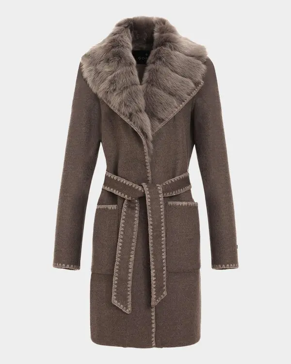 Gorski Belted Cashmere-wool Stroller With Detachable Merinillo Lamb Shearling Collar