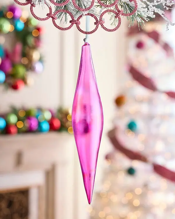 JIM MARVIN Fuchsia Elliptical Bottle Glass Christmas Ornament, 12