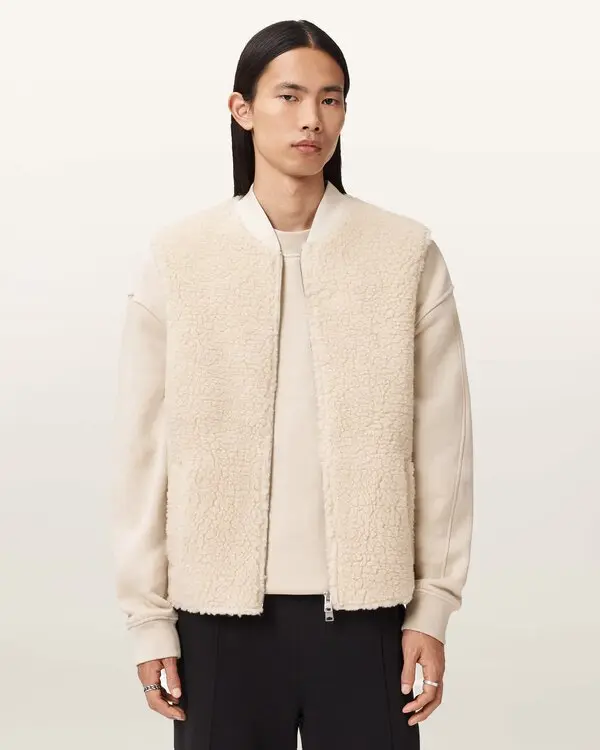 All Saints Otis Sherpa Boxy Vest - Bone White