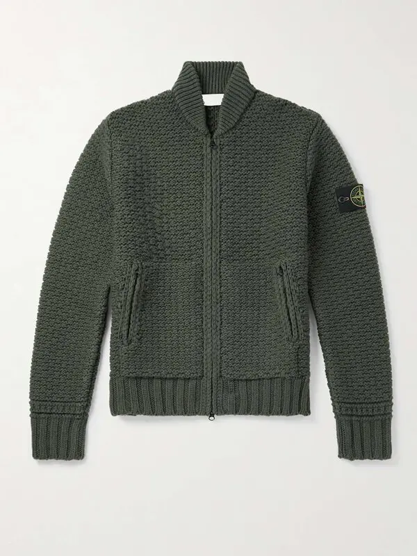 Stone Island Logo-appliquéd Wool Cardigan