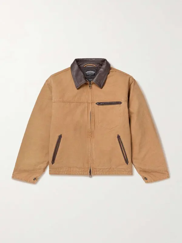FRIZMWORKS Leather-trimmed Distressed Cotton-canvas Jacket