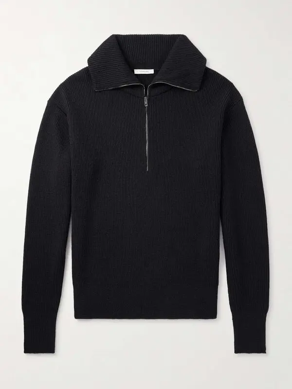 LEMAIRE Ribbed Wool Half-zip Sweater