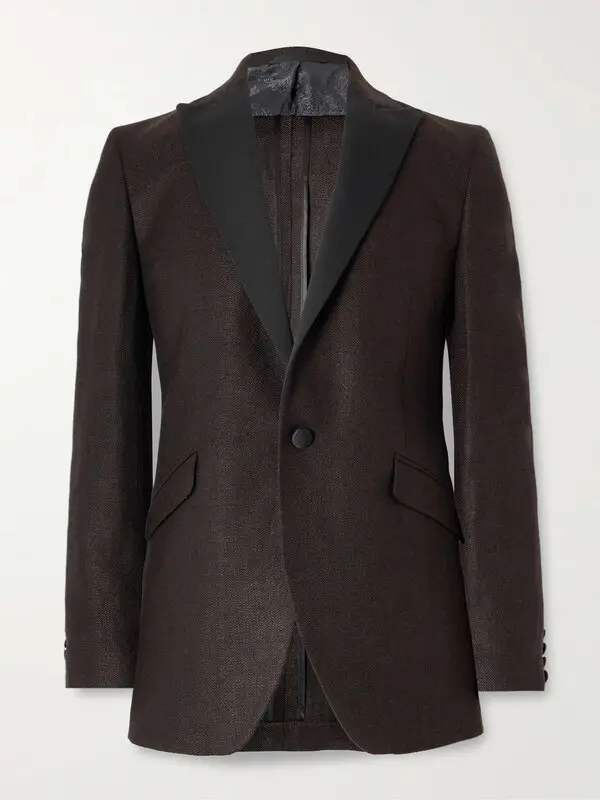 FAVOURBROOK Randwick Slim-fit Faille-trimmed Herringbone Linen And Silk-blend Tuxedo Jacket