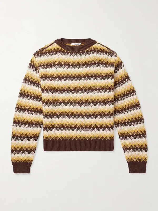 Auralee Jacquard-knit Cashmere And Wool-blend Sweater