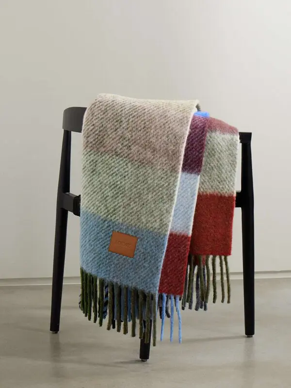 Loewe Fringed Checked Alpaca-blend Blanket