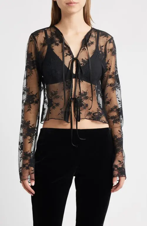 BELLA VENICE Camille Velvet Trim Sheer Crop Top