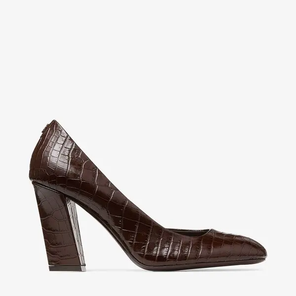 JIMMY CHOO Farren 85 Chocolate Croc Embossed Leather Chocolate