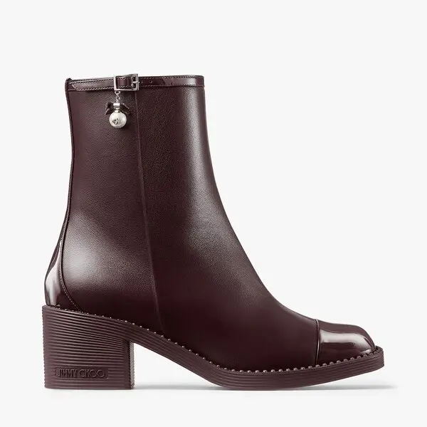 JIMMY CHOO Adry Ankle Boot 60 Deep Merlot Patent Nappa Leather Ankle Boots With Pearl Charm