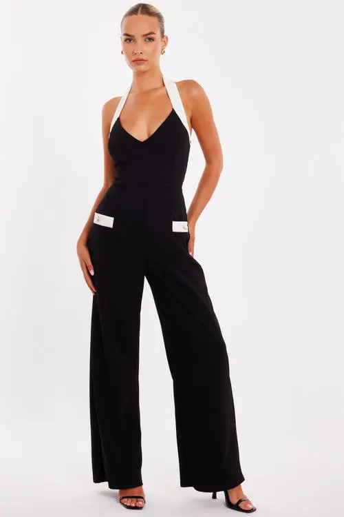 QUIZ Monochrome Halter Jumpsuit With Pocket Detail