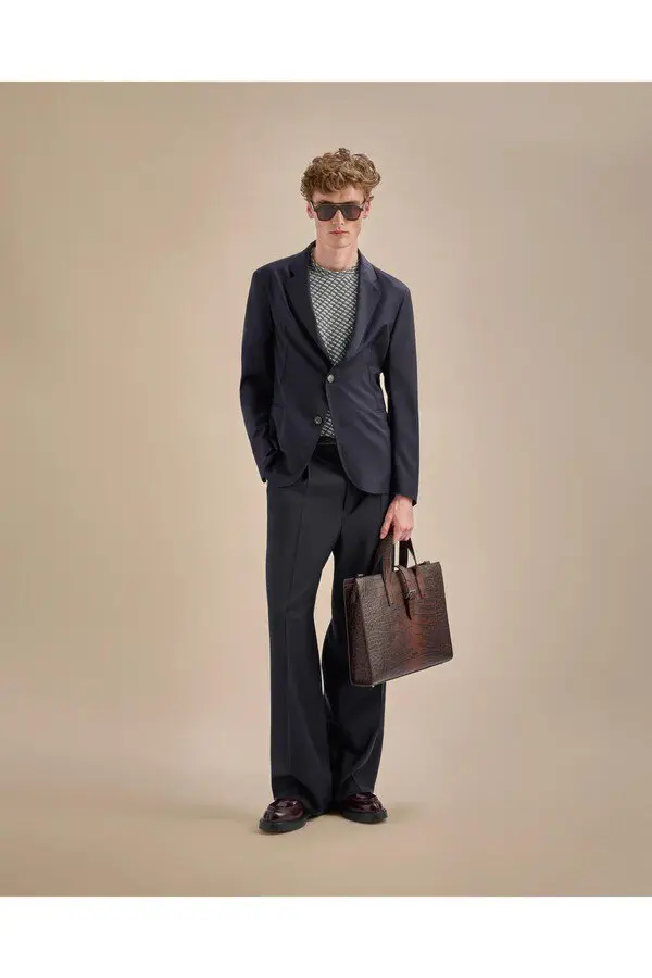 Emporio Armani Icon Virgin-wool Stretch-serge Trousers With Darts