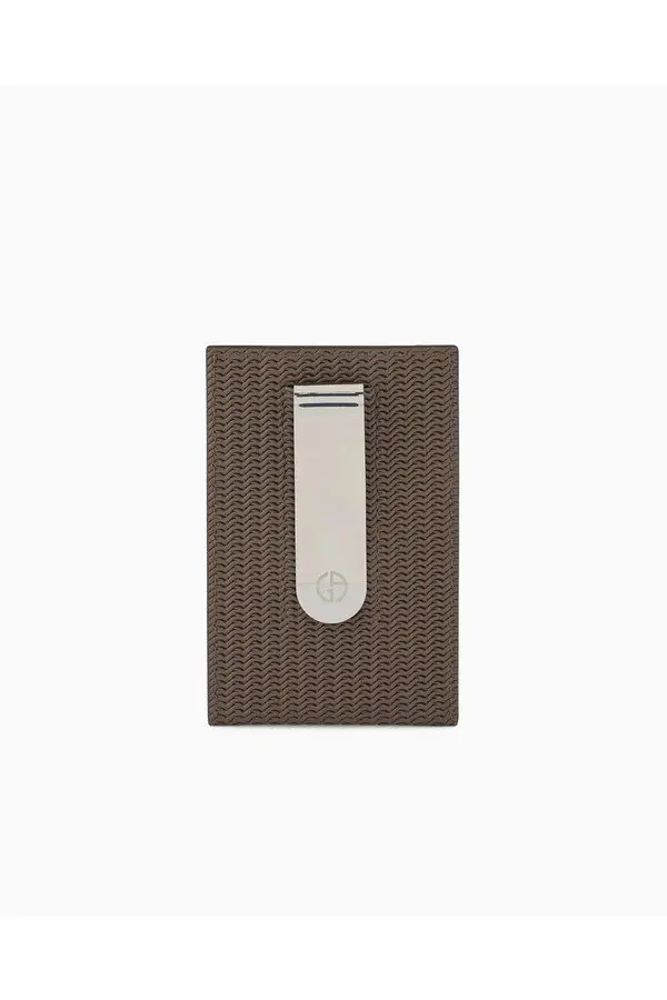 Giorgio Armani Card Holder In Embossed Leather