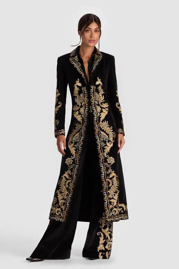 Alice + Olivia Macey Embroidered Long Blazer