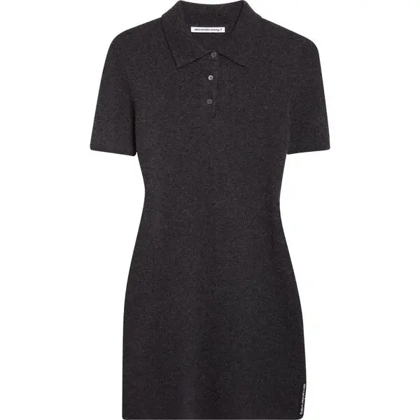 Alexander Wang Short Sleeve Wool Blend Polo Dress With Logo Patch