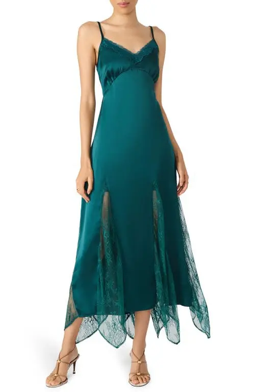 Steve Madden Delia Lace Trim Handkerchief Hem Satin Slipdress - Midnight Teal