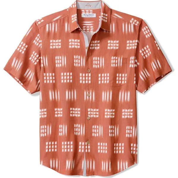 Tommy Bahama Coastal Ease Aqua Kay Ikat Print Islandzone® Short Sleeve Button-up Shirt